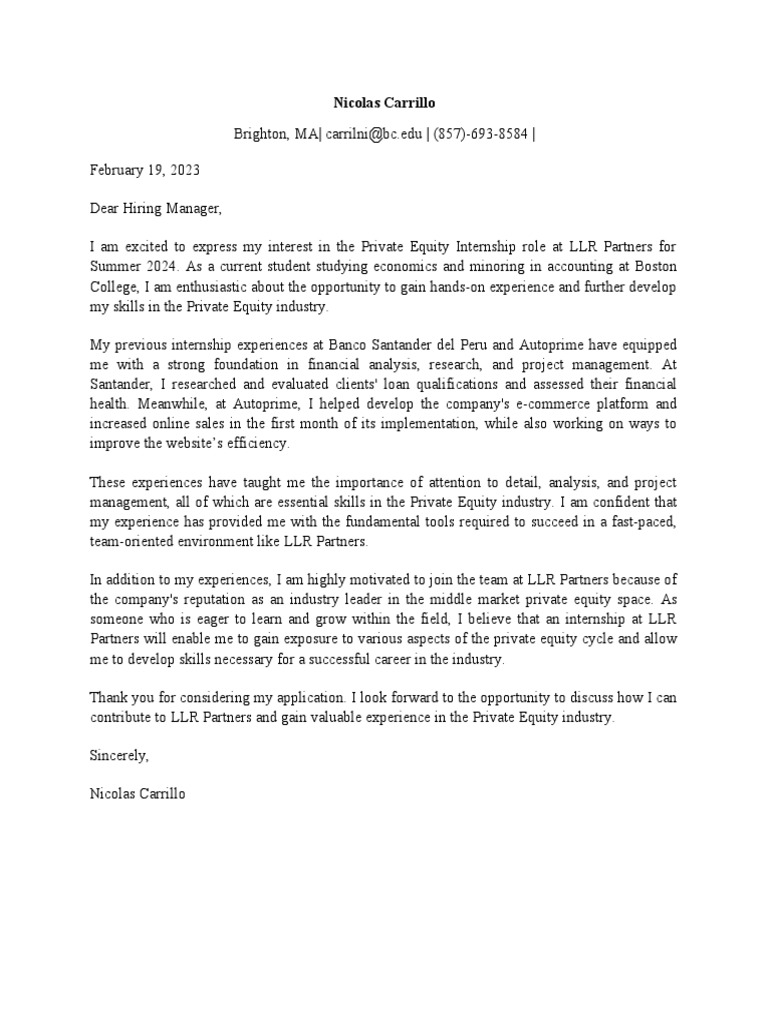 Cover Letter For LLR | PDF