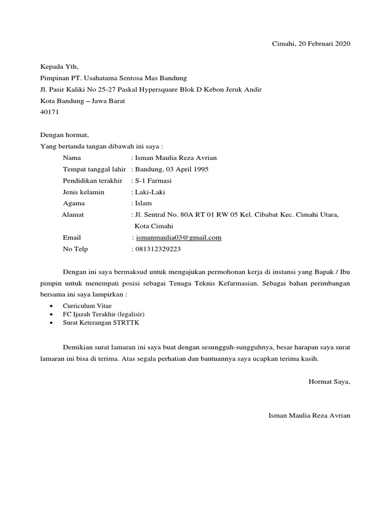 Lamaran CV Usahatama Sentosa Mas | PDF