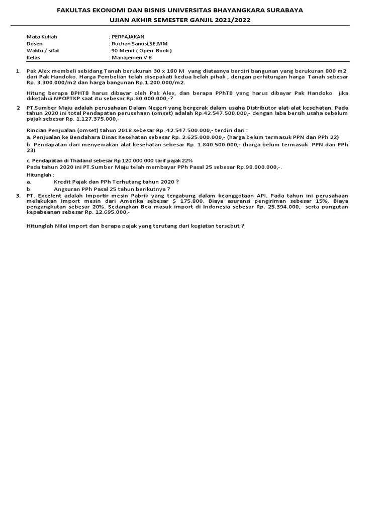 Uas 2021 2022 Kelas B | PDF | Pengelolaan Keuangan & Uang | Teknologi & Rekayasa