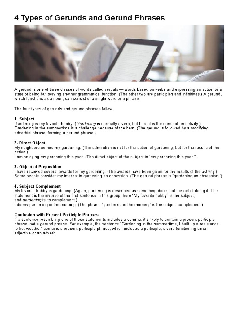 4 Types of Gerunds and Gerund Phrases | PDF