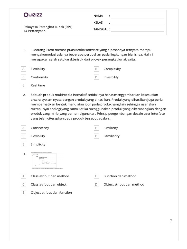 Kuis RPL: 14 Soal Pilihan Ganda | PDF | Bisnis | Seni