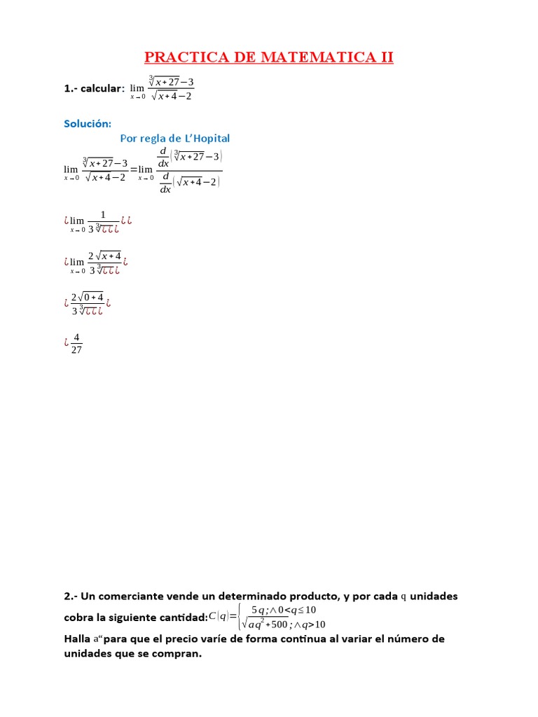 PRACTICA DE MATEMATICA II 05 de Junio 2023 | PDF