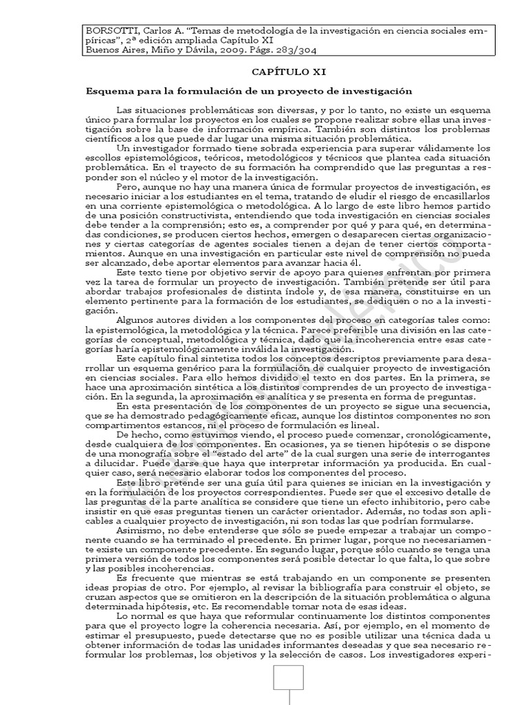 Borsotti Capitulo Xi Esquema para La Formulacion de Un Proyecto de Investigacion | PDF ...
