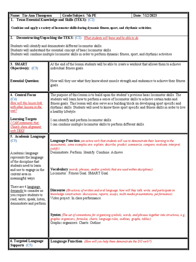 Edtpa Lesson Plan Guide | PDF | Educational Assessment | Vocabulary