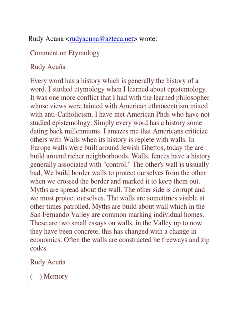 Rudy Acuna - Walls An Etymology of Sorts Keep Out | PDF | Berlin Wall
