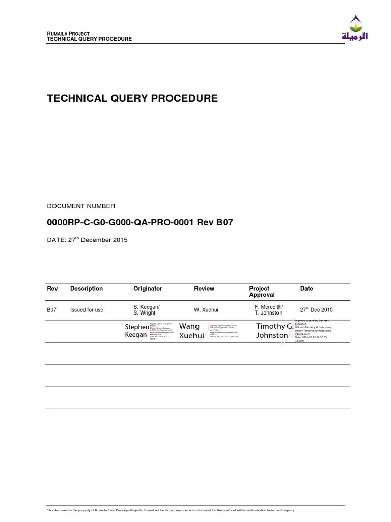 Technical Query Procedure: 0000RP-C-G0-G000-QA-PRO-0001 Rev B07 | PDF ...