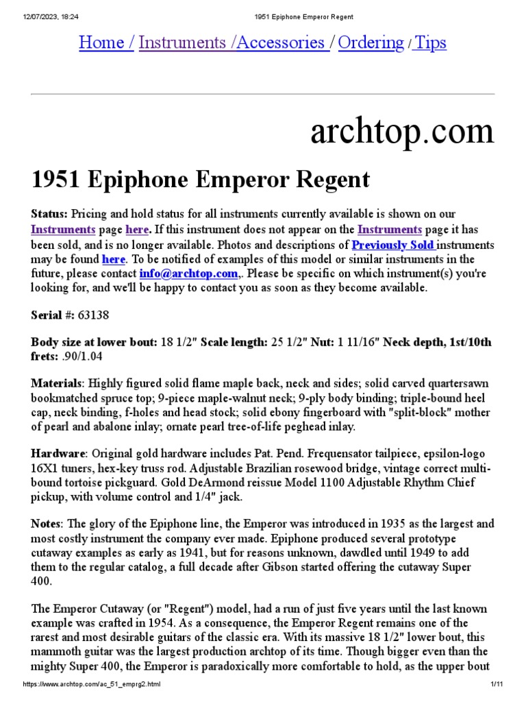 1951 Epiphone Emperor Regent | PDF | Guitars | String Instruments