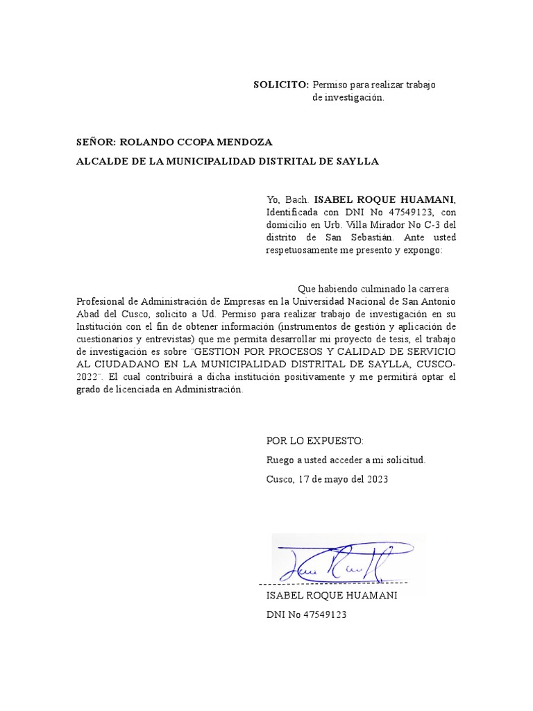 Solicito Autorizacion para El Desarrollo de Mi Tesis-Unsaac-Isabel ...