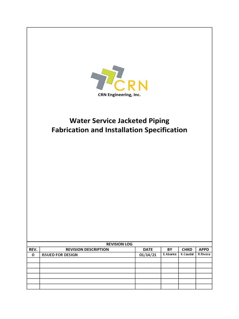 CRN Jacketed Piping Specs (Water Service) | PDF | Pipe (Fluid ...