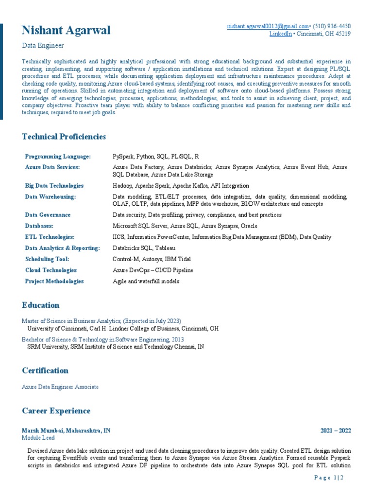Nishant Agarwal Resume | PDF | Cloud Computing | Microsoft Azure