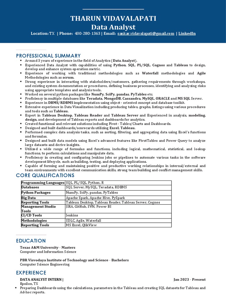 Tharun Resume Download Free Pdf Databases My Sql