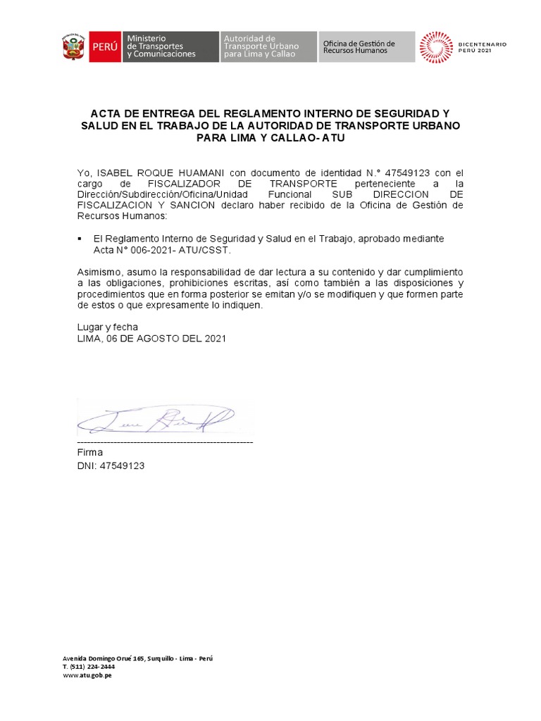 Acta de Entrega Risst | PDF