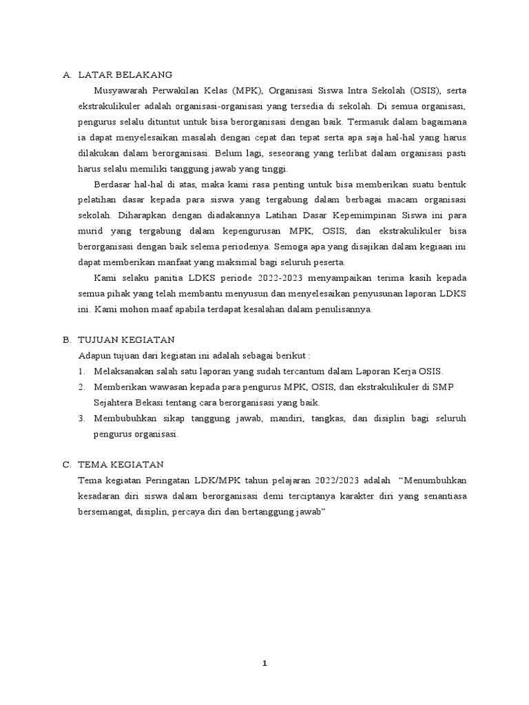 Laporan LDK MPK | PDF