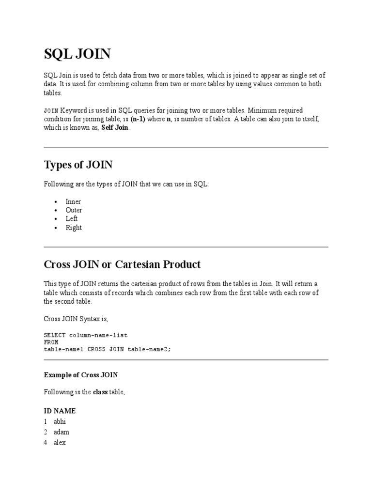 Sql Join Pdf Computer Data Data Management Software 6939