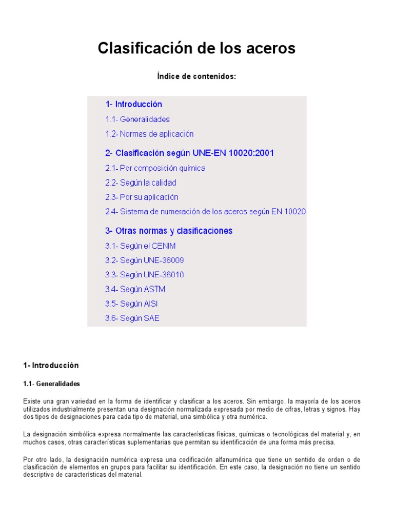 Clasificación de Aceros según Normas UNE | PDF | Acero | Tratamiento a ...
