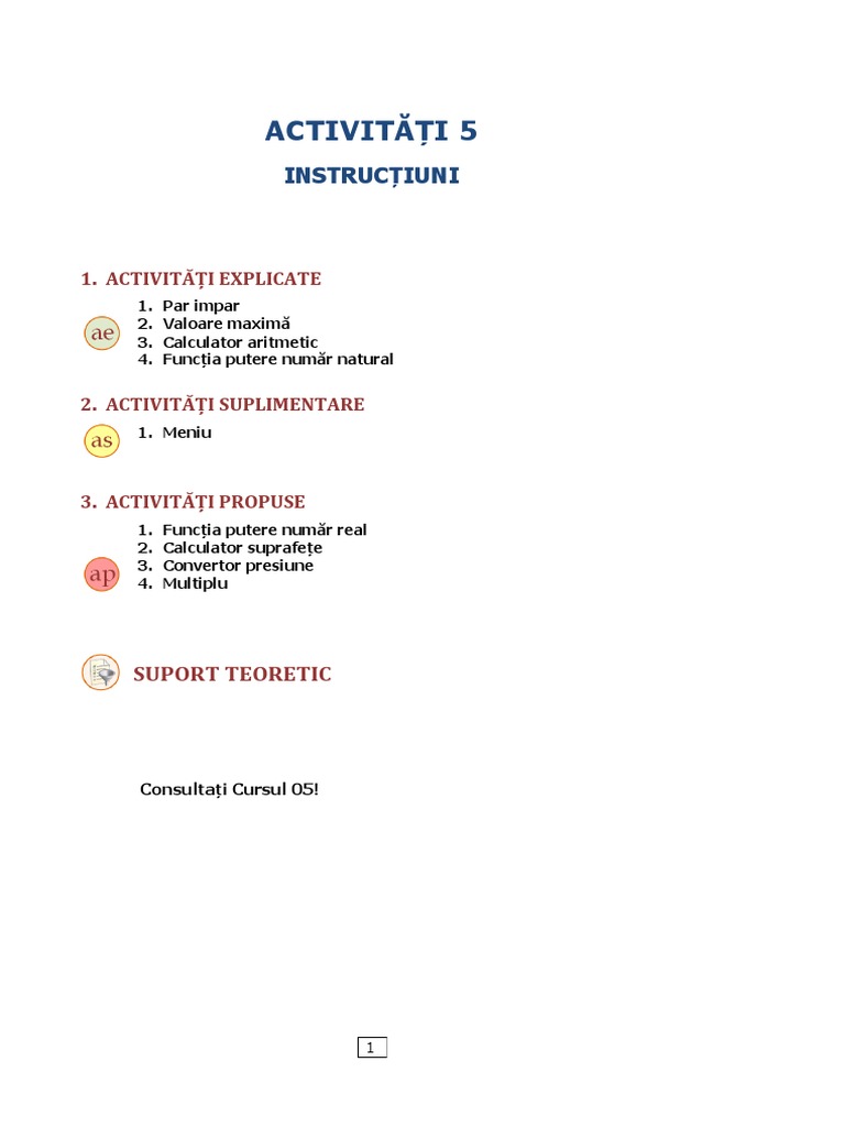Activitati 05 - Instructiunile Limbajului C# | PDF