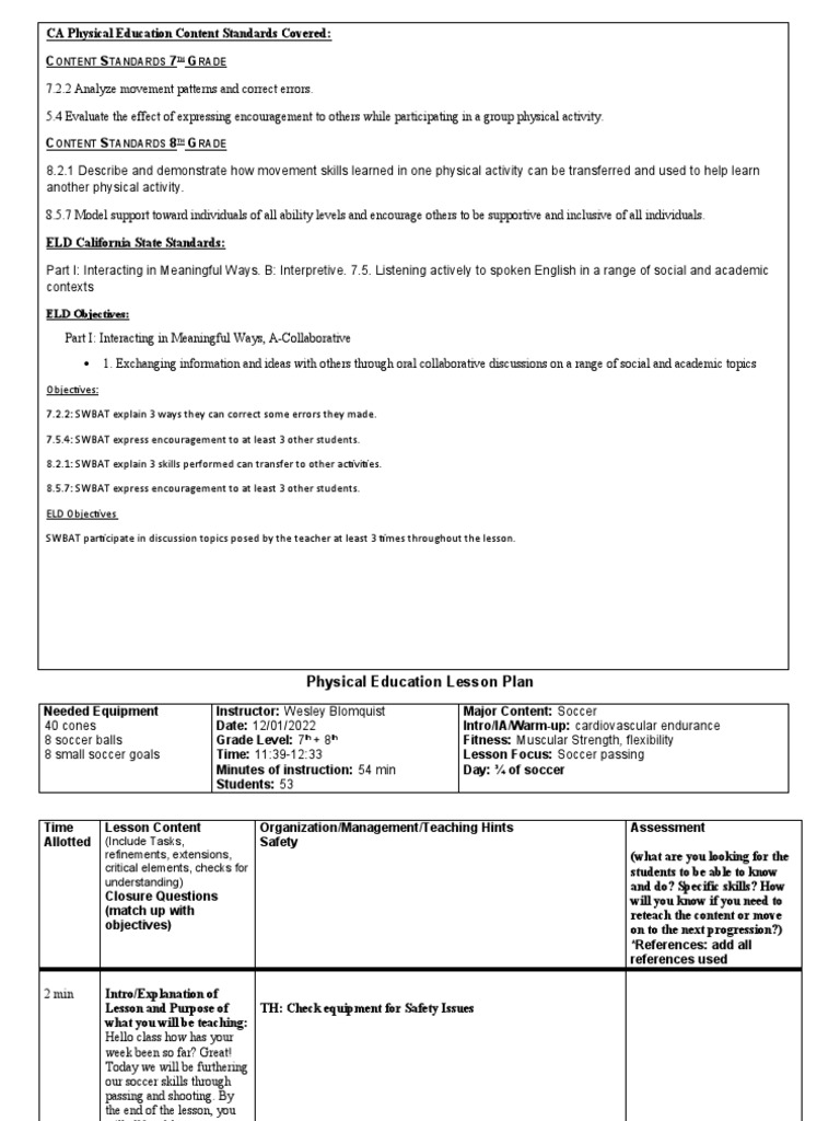 Soccer Lesson Plan Dribbling-Shooting | PDF | Lesson Plan | Physical ...