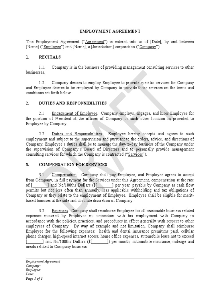 Employment Agreement | PDF | Employment | Sick Leave