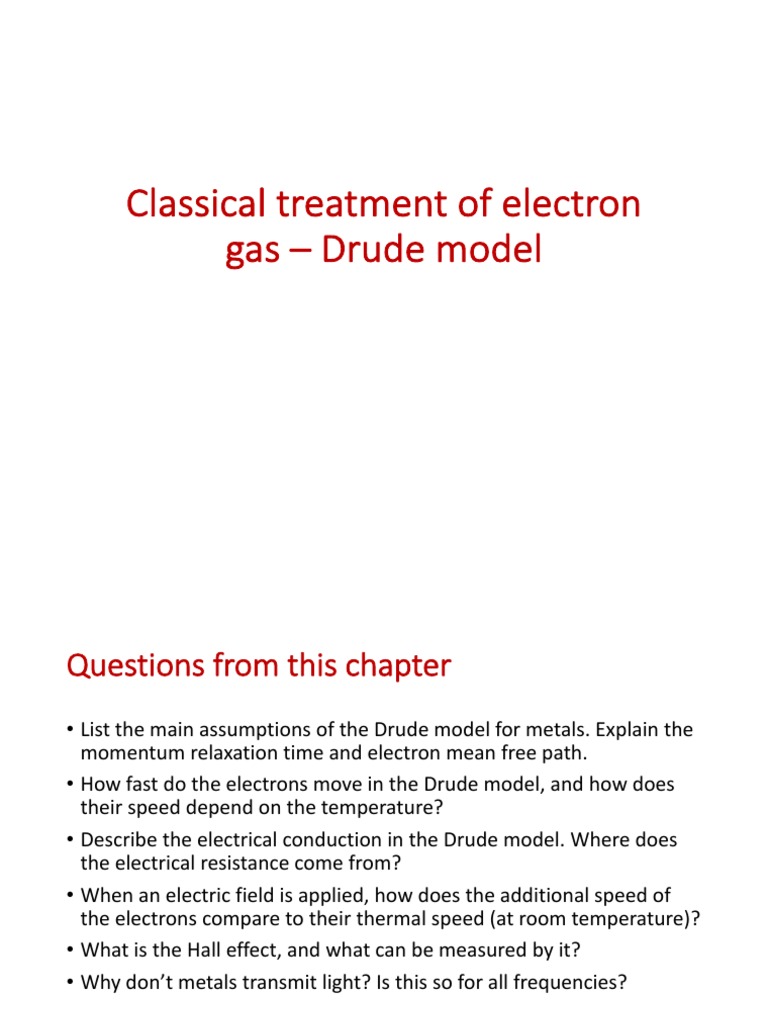Classic Drude Model. SSPH For LT | PDF | Electrical Resistivity And ...