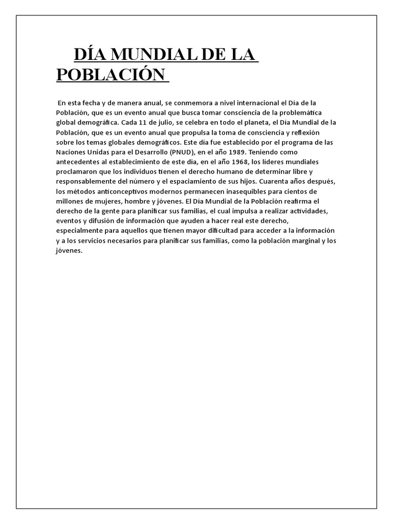 Día Mundial de La Población | PDF