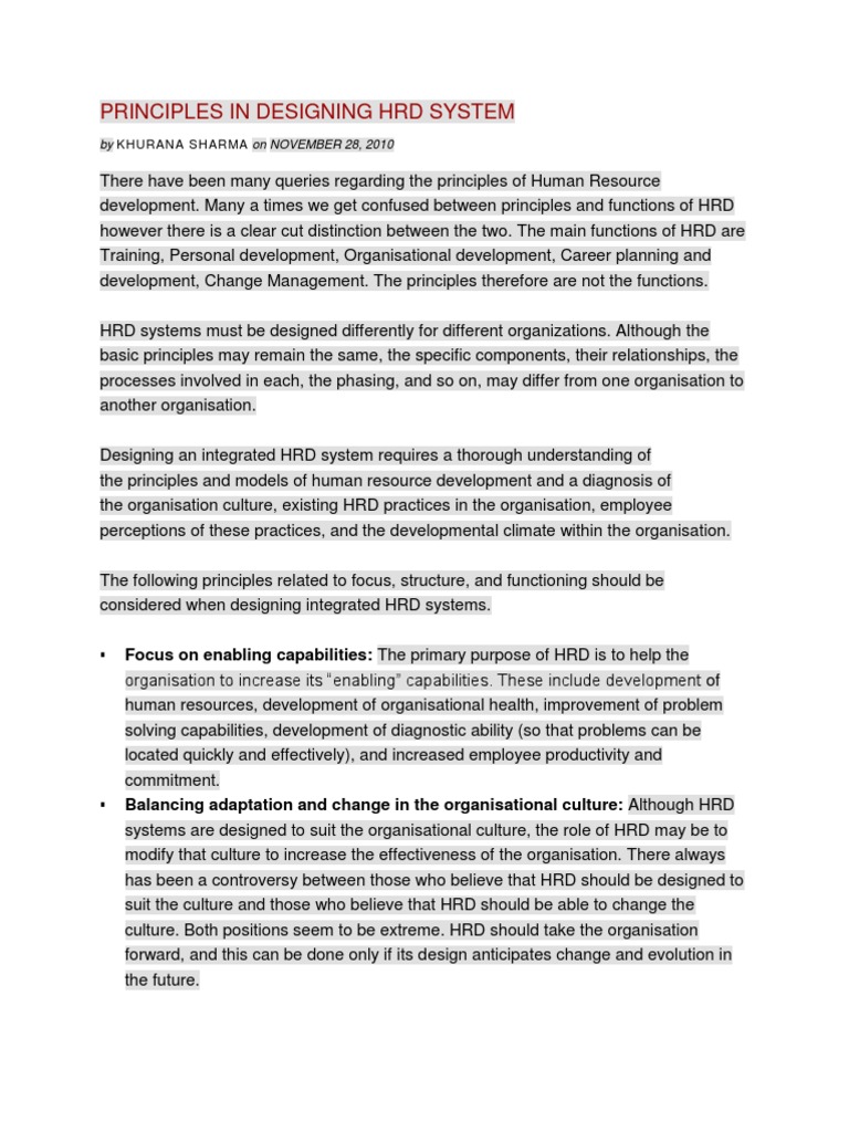 Principles in Designing HRD System | PDF | Organizational Culture ...