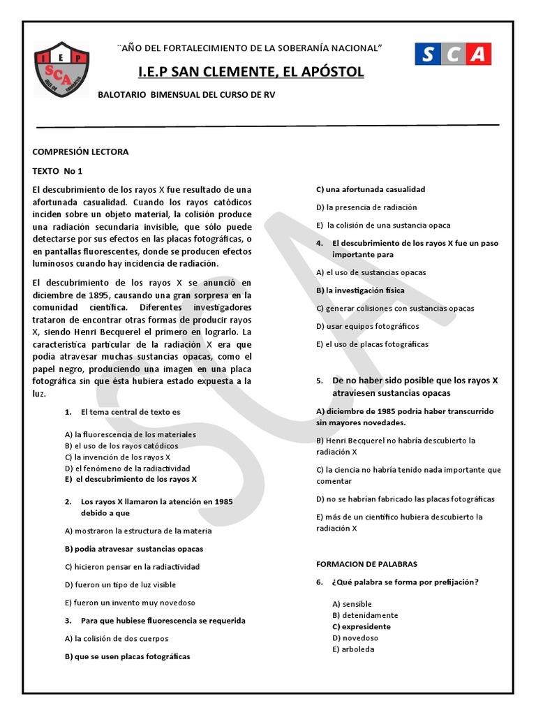 Balotario de RV Julio 2023 | PDF | Rayo X | Desintegración radioactiva Balotario de RV Julio 2023 | PDF | Rayo X | Desintegración radioactiva