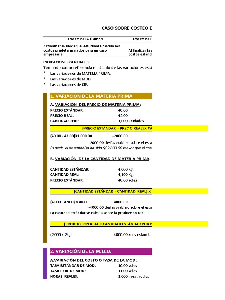 Semana 2 - Tarea - Caso Costos Estándar-1 | PDF | Sector privado