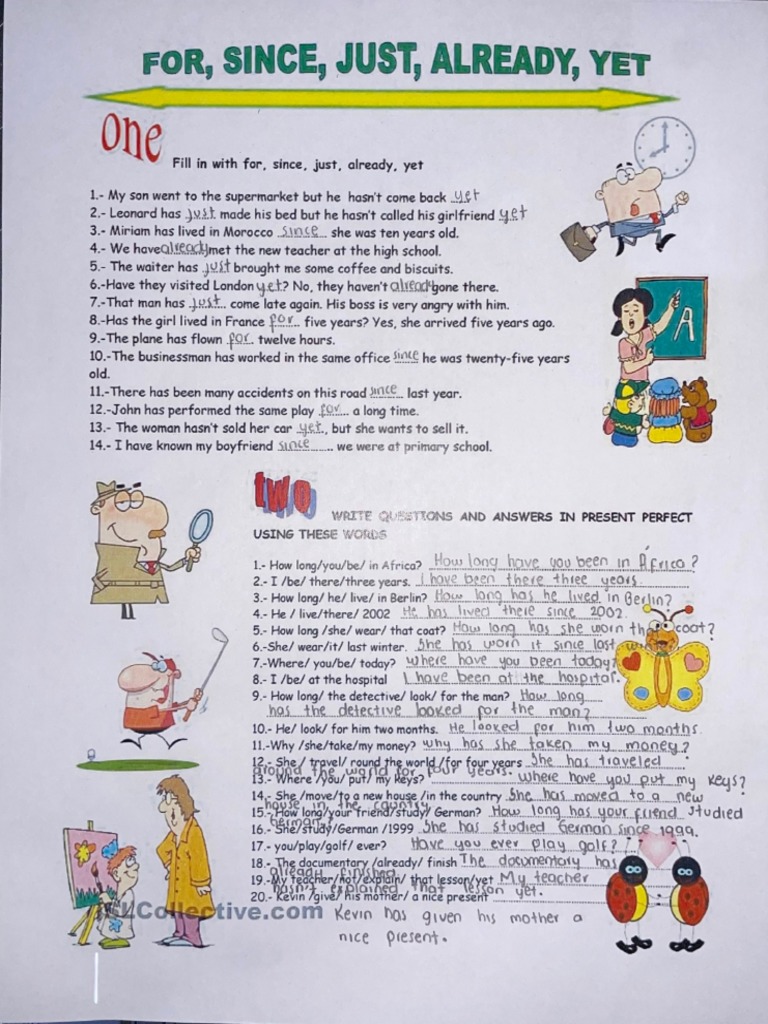 PRESENT PERFECT - For, Since, Just, Already, Yet. | PDF