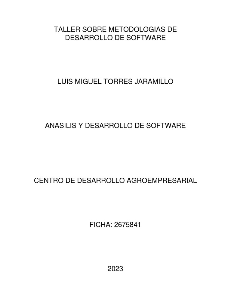 Taller Sobre Metodologias de Desarrollo de Software | Descargar gratis PDF | Software ...