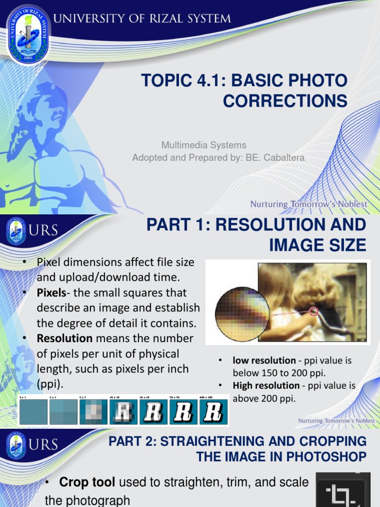 Topic 4.1 BASIC PHOTO CORRECTIONS | PDF | Adobe Photoshop | Image Resolution