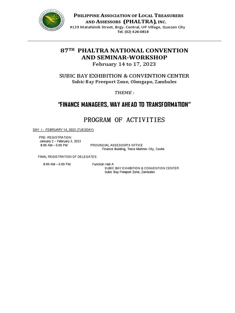 PHALTRA 87th NCSW Program of Activities | PDF | Government | Philippines