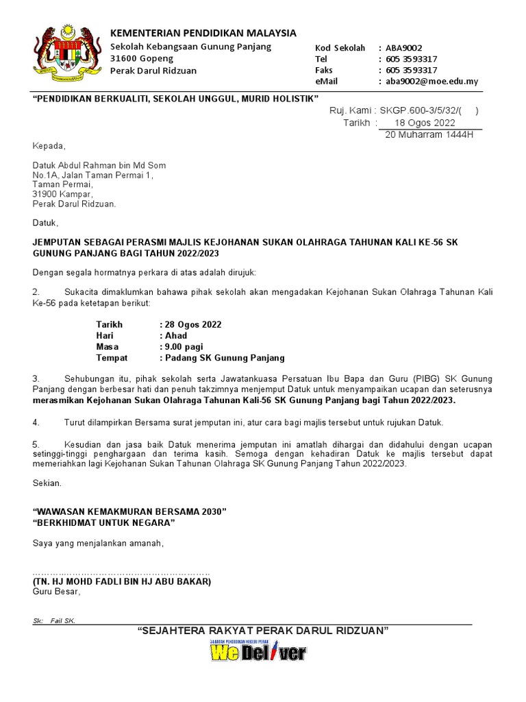 Jemputan Perasmi Sukan Tahunan Sek | PDF