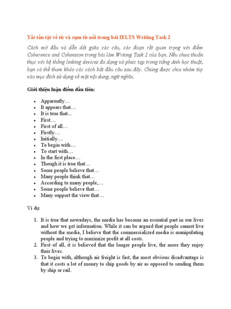 Tất tần tật về từ và cụm từ nối trong bài IELTS Writing Task 2 | PDF