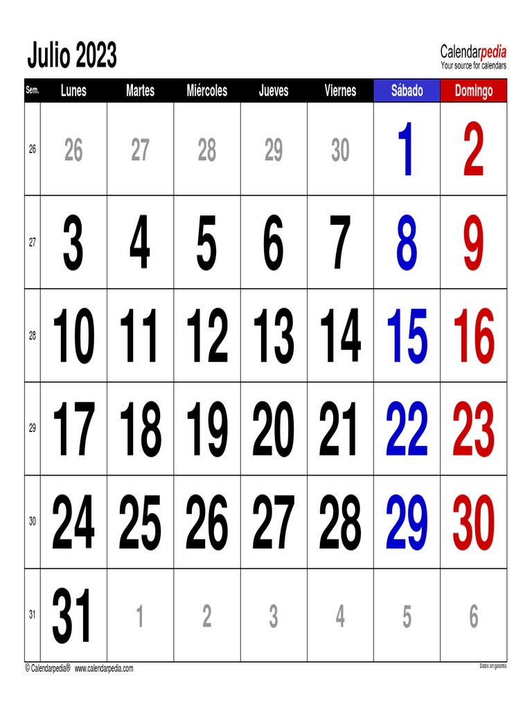 Calendario Julio 2023 | PDF
