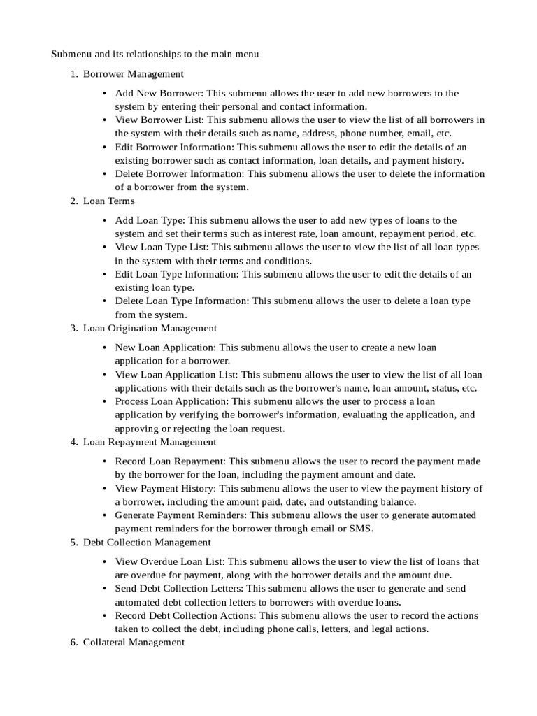 Loan Management System Menus | PDF | Loans | Debt