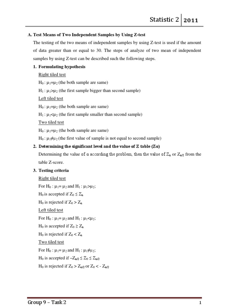 Two Independent Samples by Using Z-Test N T Test | PDF | Statistical ...