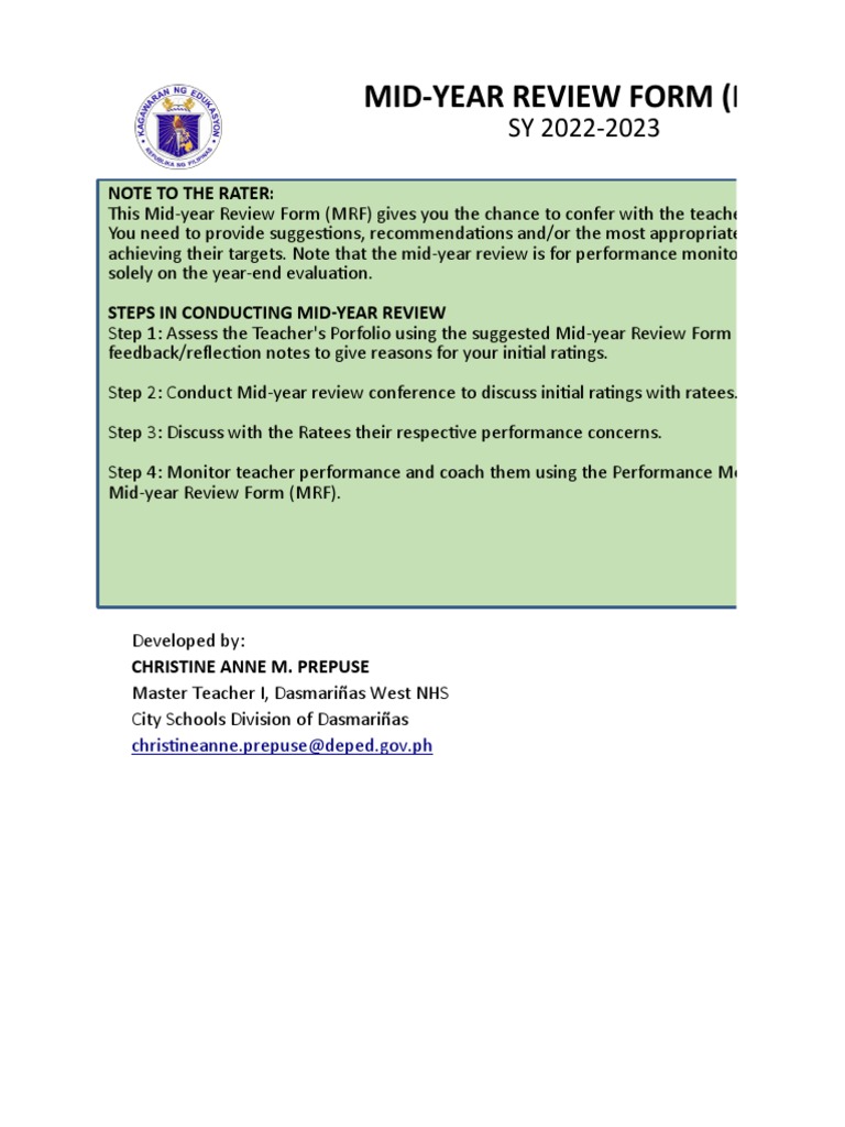 Mid-Year Review Form for Teachers | PDF | Educational Assessment ...