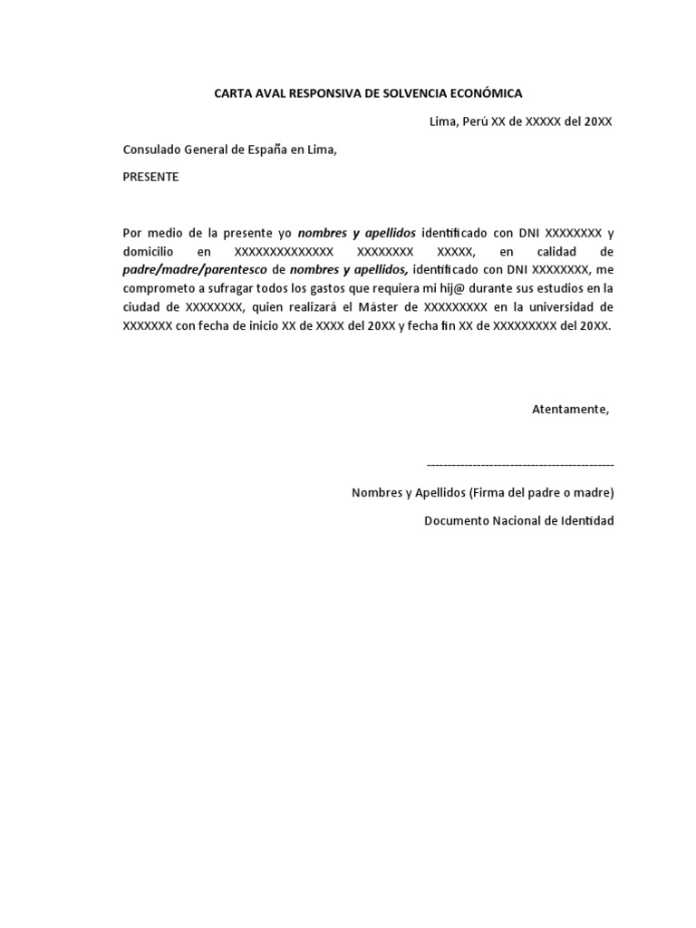 Modelo Carta Aval | PDF | Derecho