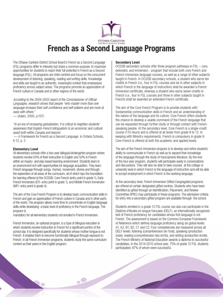 FSL Programs | PDF | Multilingualism | French Language