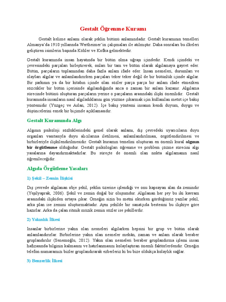 Gestalt Ogrenme Kurami | PDF