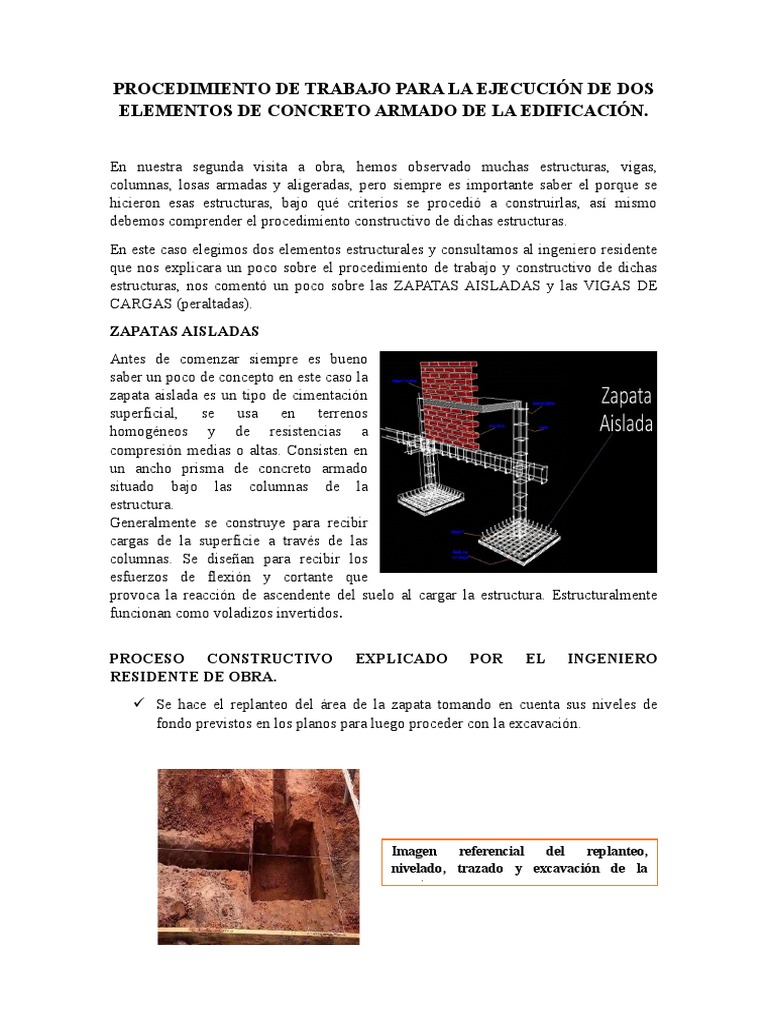 Procedimiento de Trabajo para La Ejecución de Dos Elementos de Concreto Armado de La Edificación ...