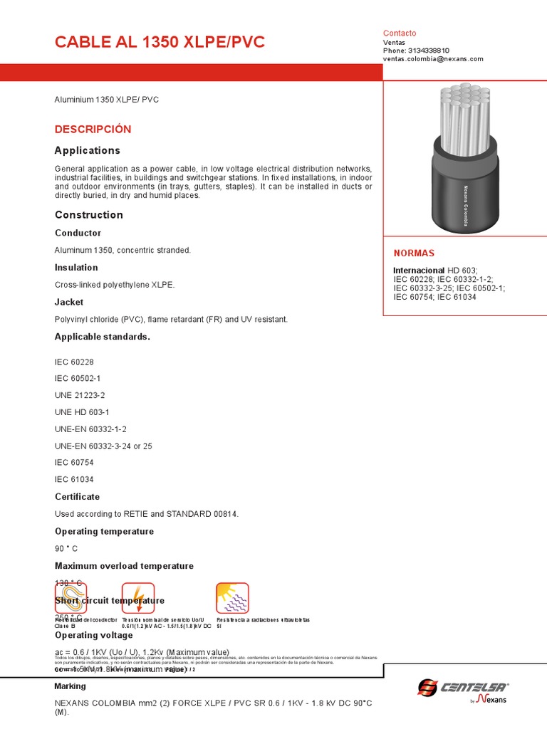 Nexans - CABLE AL 1350 XLPE PVC | PDF | Ingenieria Eléctrica | Electricidad