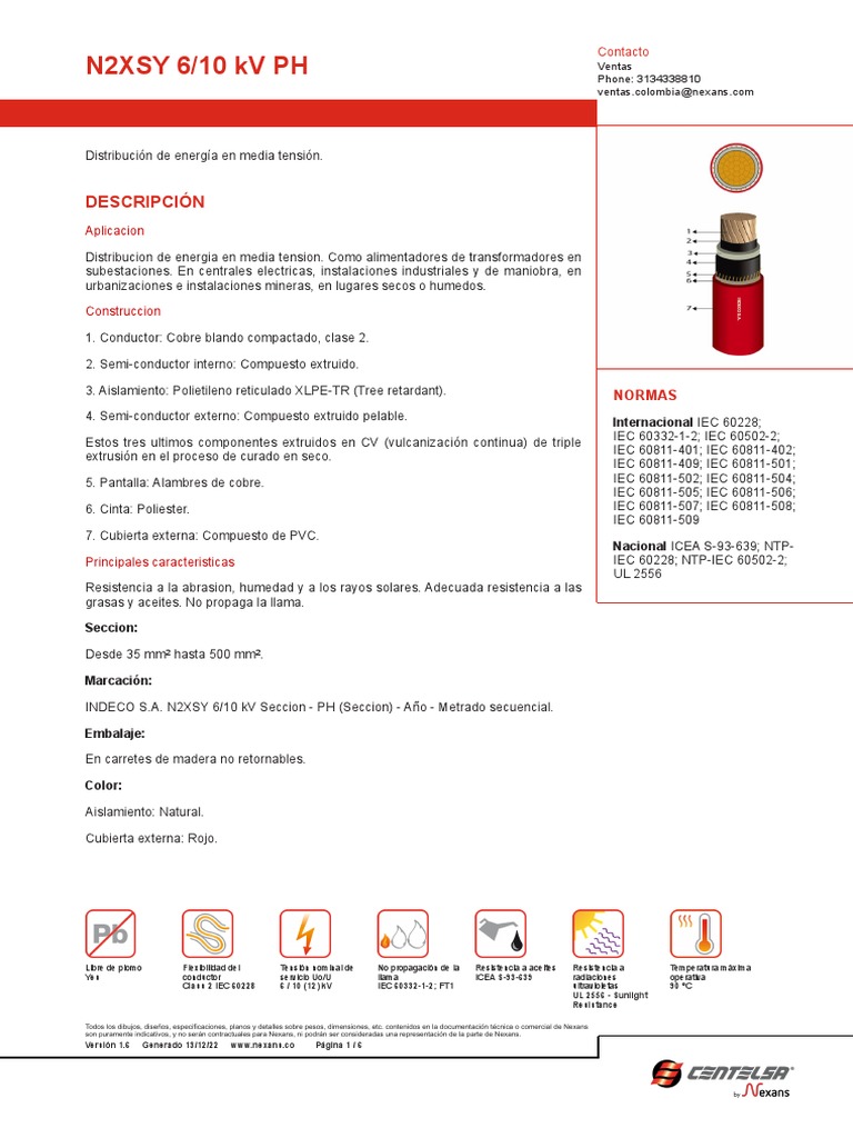 Nexans - N2XSY 6 10 KV PH | PDF | Aislador (Electricidad) | Conductor electrico