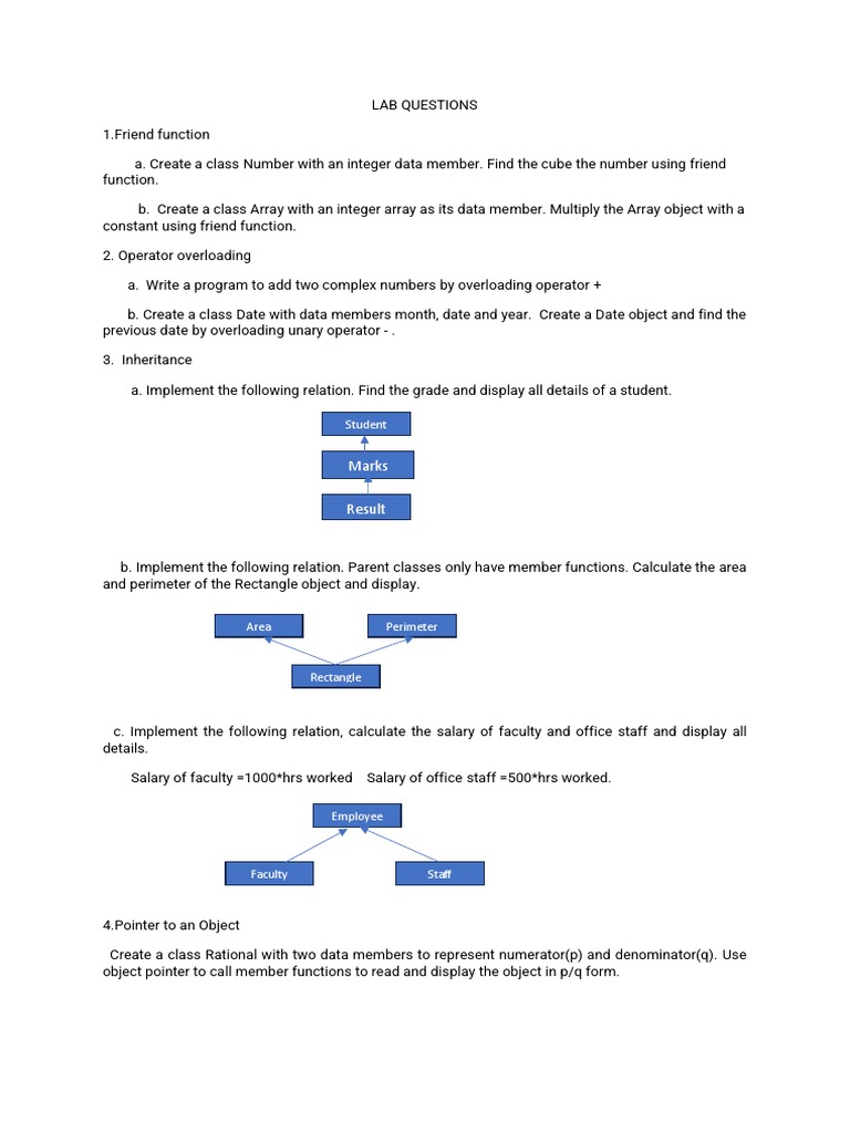 Questions On OOPS in C++ For Lab | PDF