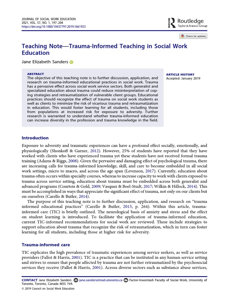Trauma-Informed Teaching in Social Work | PDF | Psychological Trauma ...