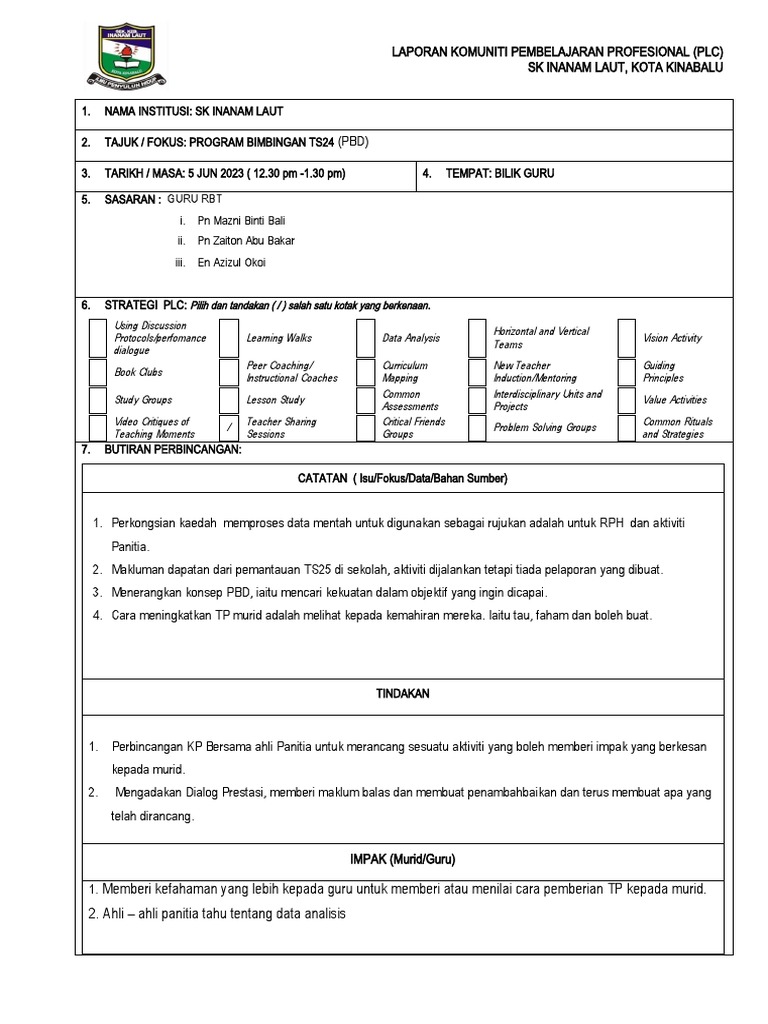 Laporan-PLC TS25 PANITIA RBT | PDF