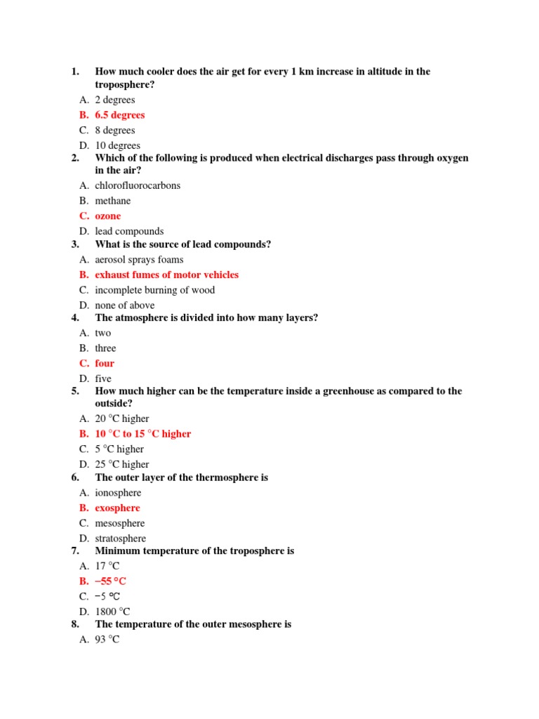 Environmental Chemistry MCQs PDF | PDF | Atmosphere Of Earth | Atmosphere