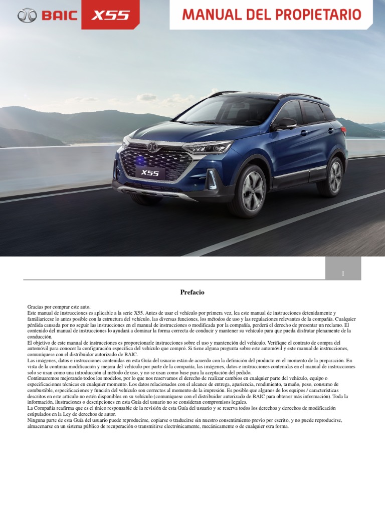 Manual Propietarios NEW BAIC X55 FL | PDF | Airbag | Cinturón de seguridad