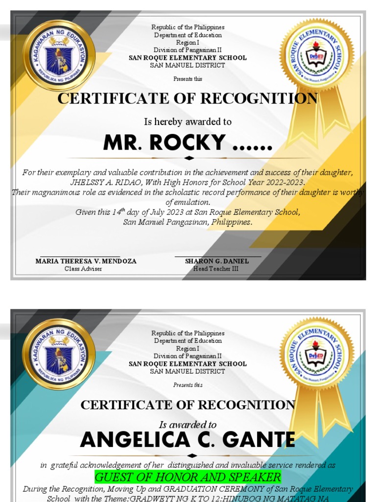 CERTIFICATE - Guest Speaker and Parents | PDF | Philippines