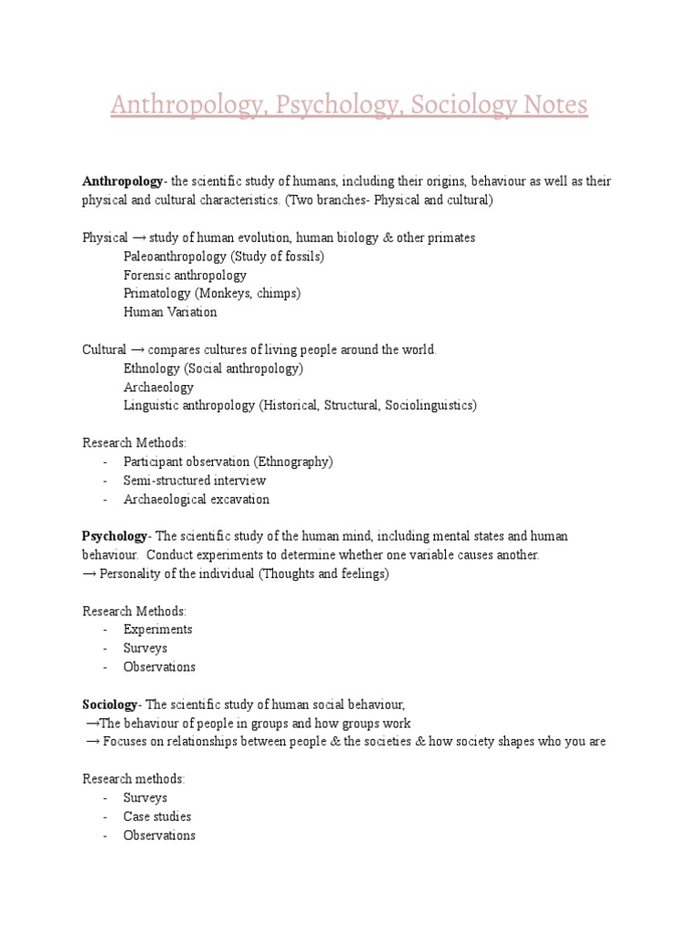 Anthropology, Psychology, Sociology Notes | PDF | Id | Attachment Theory